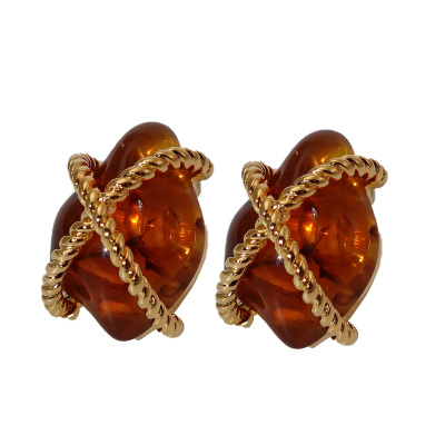 DSTYLE咖色琉璃欧美耳钉