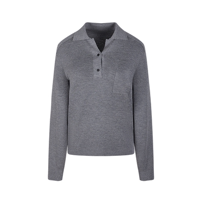 LESS绵羊毛套头翻领纯色针织衫