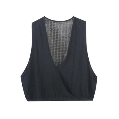 双层纱布棉交叉黑色马甲