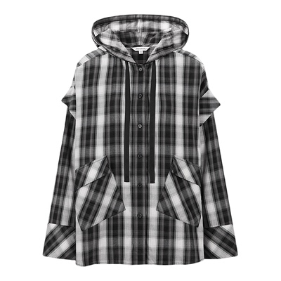 moussy 夏季复古街头撞色格纹连帽长袖衬衫028ISA30-2301