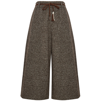 MOORING泊 松弛感羊毛混纺松紧高腰阔腿裤宽松显瘦八分直筒秋冬裤