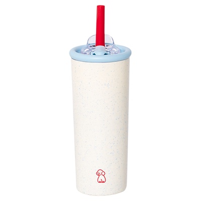 seeu蓝调泼墨保温杯小狗吸管杯保冷杯大容量316不锈钢水杯600ml