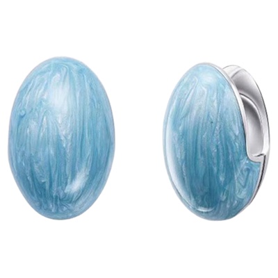 蓝色蛋形鎏光水滴耳钉女