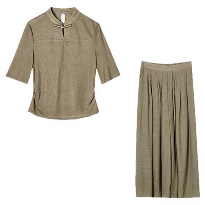 上衣+松紧腰长裤两件套装