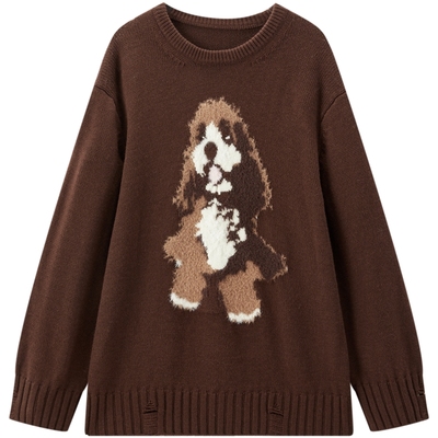 【商场同款】太平鸟羊毛混纺小狗图案短貂毛提花针织衫A3EEF4445