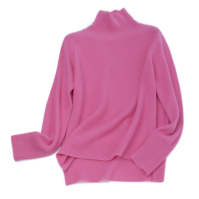 纯山羊绒高领前长后短女士羊绒衫