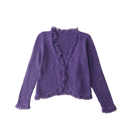 紫色流苏含羊毛通勤亮片外套