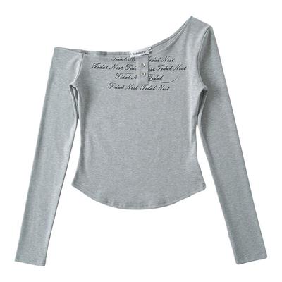 Lovedeath灰色字母印花斜肩上衣