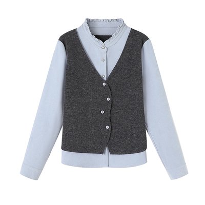 YBAI/亦白 2026春季新款时尚简约百搭磨毛水波纹假两件衬衫卫衣女