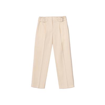 CLUB MONACO羊毛混纺女装压褶纽扣腰带式直筒通勤休闲九分西裤