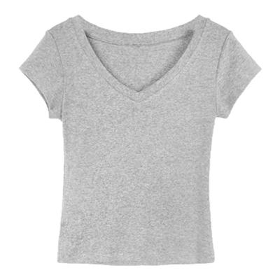 superniniyy 天鹅颈V领正肩T恤绵羊毛软糯显瘦修身短袖打底上衣女