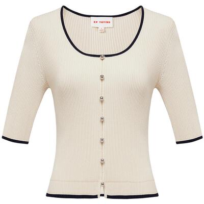 撞色打底衫U领修身显瘦雅莹