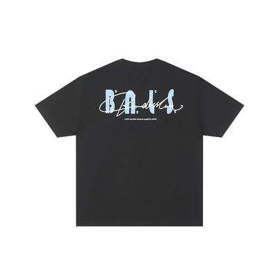 BONELESS新疆长绒棉手绘字母短袖T恤凉感夏季新款宽松情侣体恤男