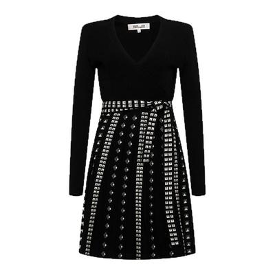 DVFA字裙摆印花拼接针织裹身裙