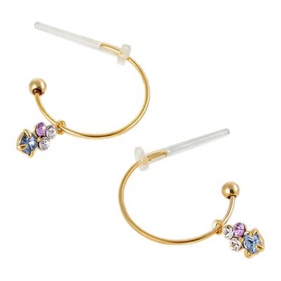 日系小巧C型彩色仿锆石树脂耳环