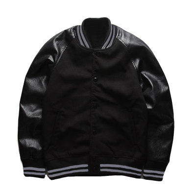 皮袖夹克蒙口石头岛棒球领春秋冬