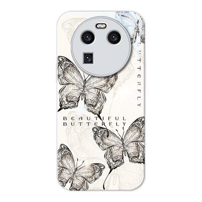 适用于OPPOFindX6手机壳FindX6pro保护套FindX5线稿蝴蝶FindX5pro不顶膜FindX3创意防摔金漆玻璃镜头全包简约