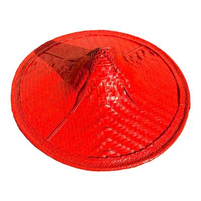 竹编红色花腰傣斗笠帽翘边成人帽