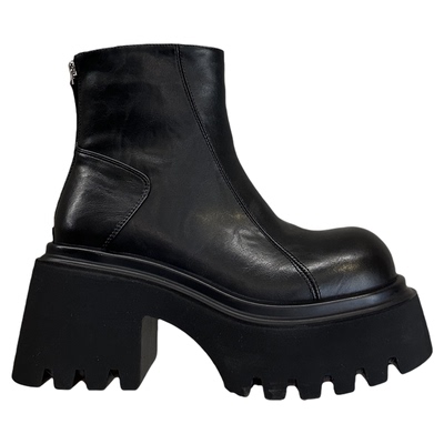 韩版厚底短靴黑色侧拉链时装靴