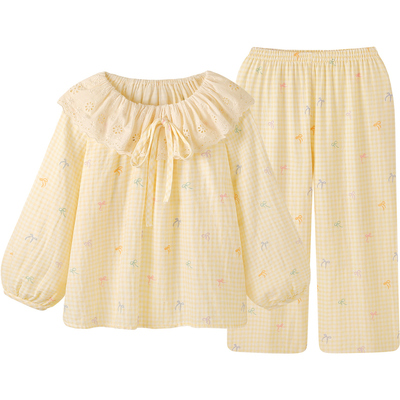 睡衣女款甜美纯棉纱布春秋家居服