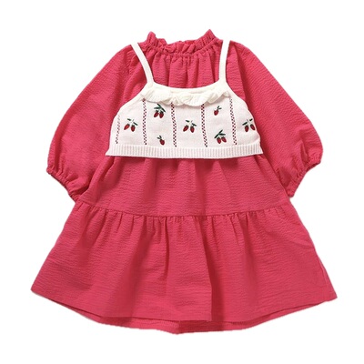 日本 apreslescours 2026春女童针织吊带裹胸泡泡长袖连衣裙套装