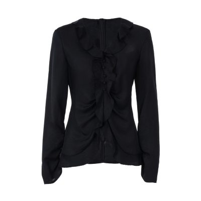 LYNEE【香榭花园】醋酸荷叶领收腰花式上衣女 法式设计感黑色衬衫