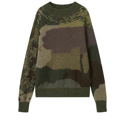 谜底套头针织衫长袖2025年冬季新品宽松复古原创图案女254MZ1909