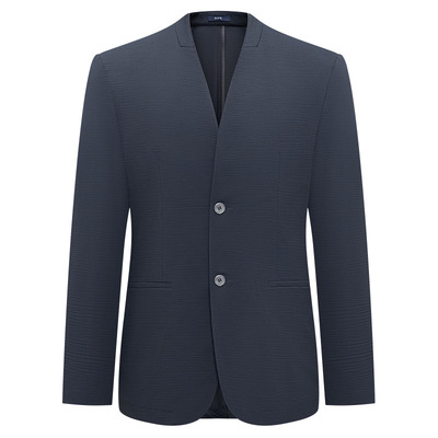 堡尼BONI春夏新品净色无领休闲西服轻商务单西装外套男CT267022B