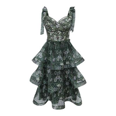 LULUALWAYS夏季【窈窕淑女】新款蝴蝶结长款吊带蛋糕连衣裙