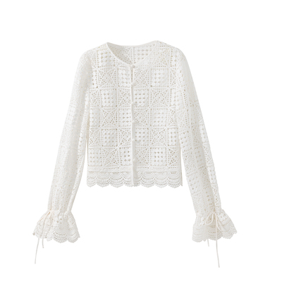 法式水溶蕾丝短款镂空衬衫上衣