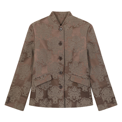 蓝点25早春烟咖寂风提花西装外套