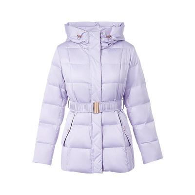 朗姿集团LIME莱茵防绒绸缎羽绒服中长大衣粉紫收腰修身高级25冬新