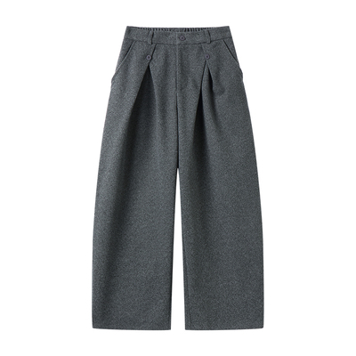 白口阳【初雪守卫】冬季廓形加厚毛呢弯刀裤男女同款宽松阔腿长裤