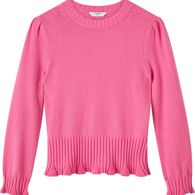 lk泡泡袖罗纹拼接羊毛混纺针织衫