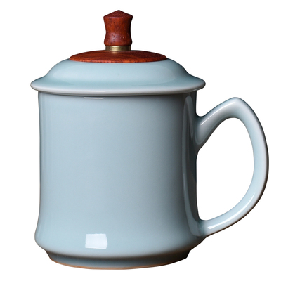 祺峻龙泉青瓷弟窑木盖拼接办公杯