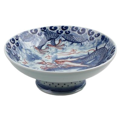 山水一间手工青花大号高足果盘