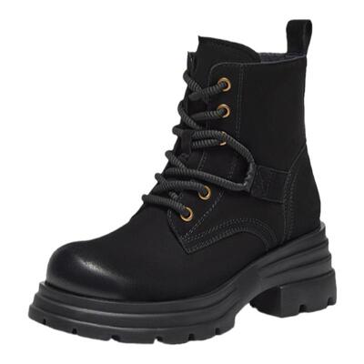 Bata英伦风复古马丁靴女冬季商场新款羊皮粗跟短筒靴2323DDD4