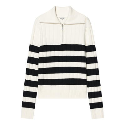 COVERINS撞色翻领半拉链毛衣女宽松秋冬季CC34506130