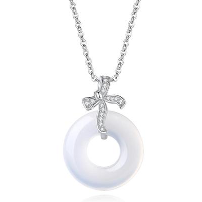 paraskors白玉随纯银蝴蝶结项链