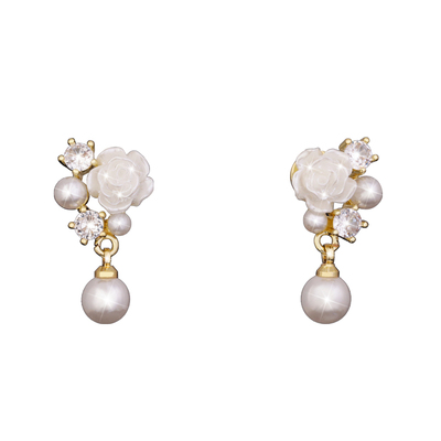 巴黎Pink Memory设计师贝母山茶花珍珠耳钉高级感轻奢女领针耳环