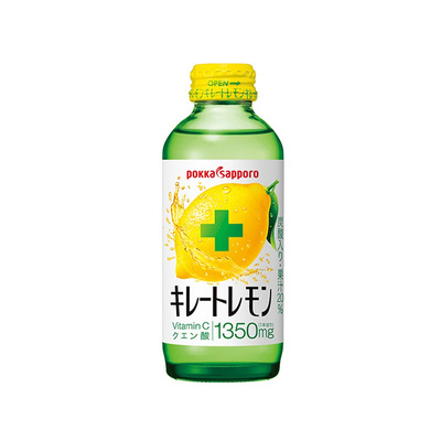 日本进口百佳Pokkasapporo高浓度柠檬味碳酸饮料汽水玻璃瓶155ml