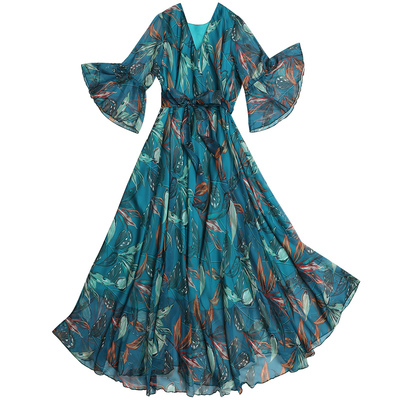 新款遮肚显瘦复古风雪纺连衣裙