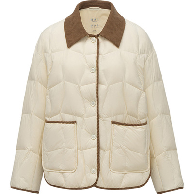 坦博尔落肩羽绒服拼接短款翻领