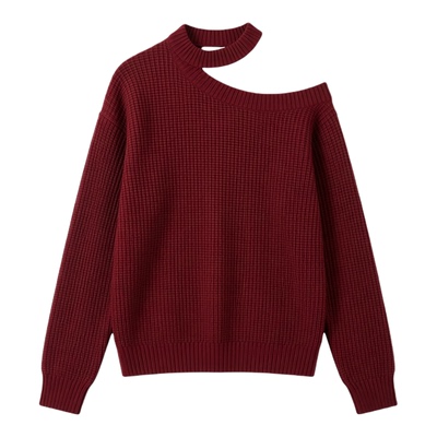 针织套头圆领斜肩性感毛衣内搭