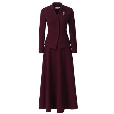 酒红色气质收腰显瘦半身裙两件套