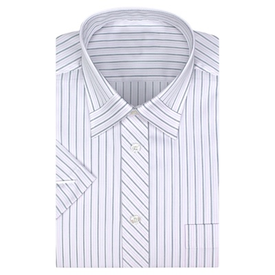纯棉蓝条纹中年拼领正装高档衬衫