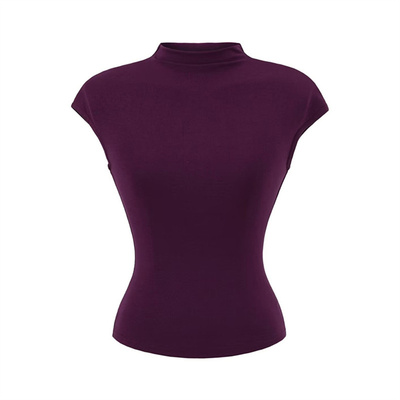 辣妹风半高领小飞袖短袖t恤上衣