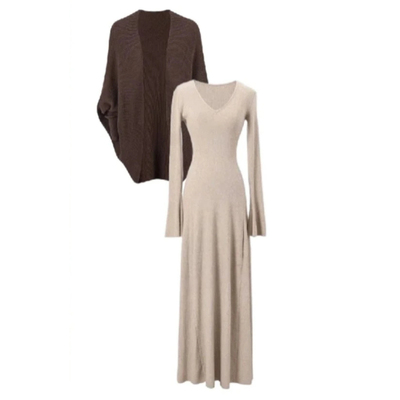 韩系氛围感毛衣外套吊带裙套装