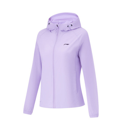 李宁女子外套2024夏季新款跑步冰感舒适防晒运动连帽风衣AFDU164