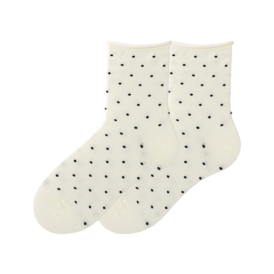 吉良先生 白袜子女潮ins波点米色女袜纯棉秋冬舒适百搭女士中筒袜